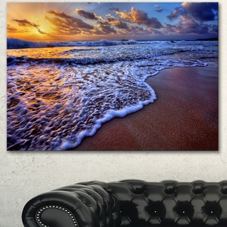 Designart "Sunset over Blue Sea Waves" Seashore Art Print on Canvas ...