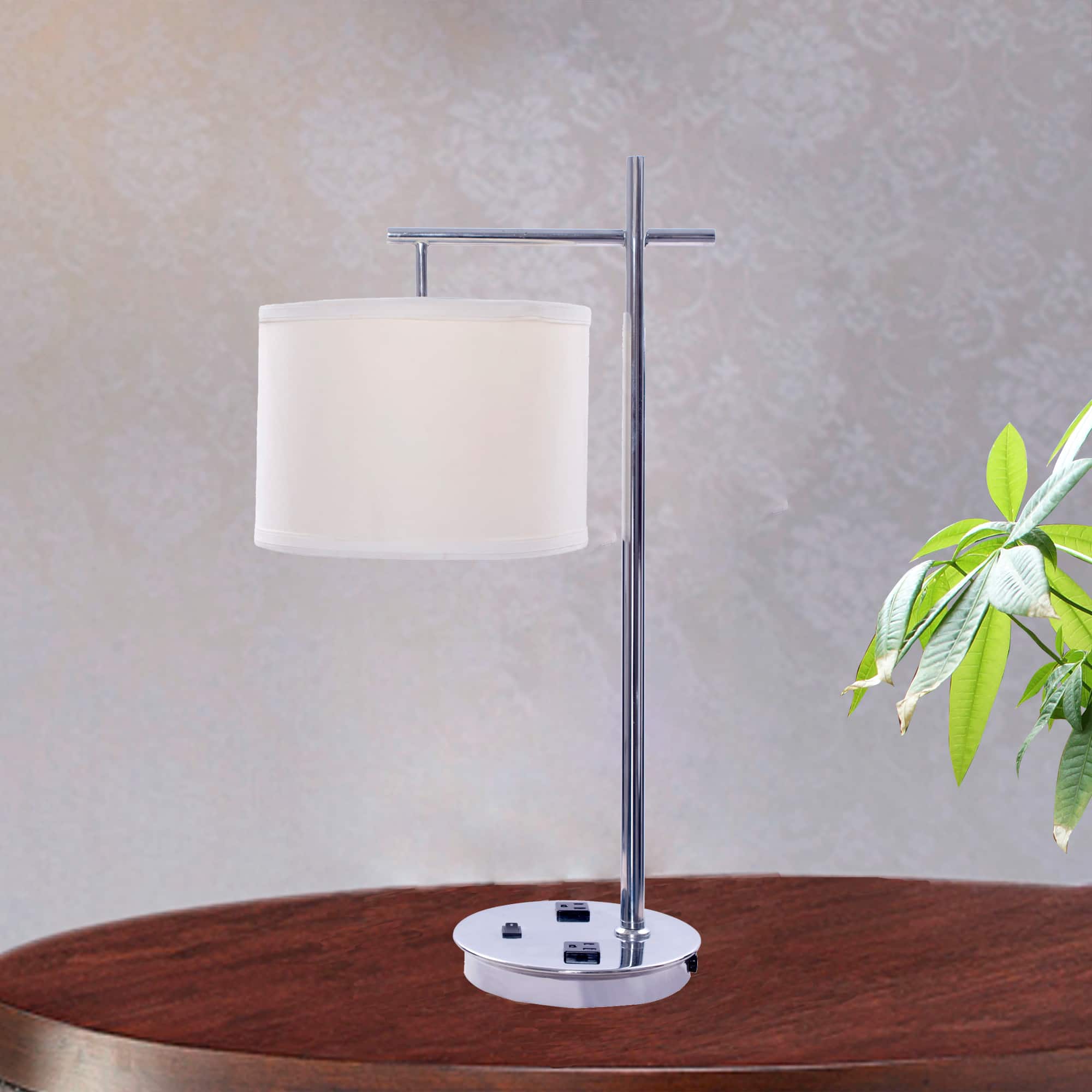 26 inch Tech-Friendly Metal Table Lamp in Chrome Finish with 2 ...