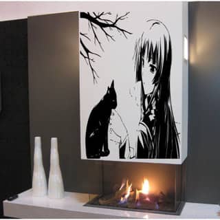 Anime decal, Anime stickers, Anime Vinyl, girl and cat Wall Art Sticker ...