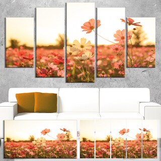 Designart "Cosmos Flowers on Sunset Background" Modern Floral Artwork ...