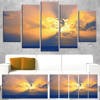 Designart "Scenic Yellow Sunset in Ocean" Oversized Landscape Canvas ...