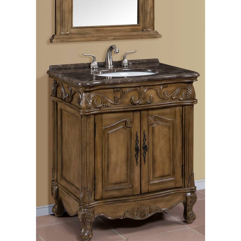 Regine Brown-Grey Marble Top 30-inch Single Bathroom Vanity - Overstock ...