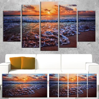Designart "Roaring Sea Wavers during Sunset" Seashore Art Print on ...
