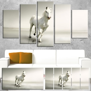 Designart "Beautiful White Horse Running" Extra Large Animal Artwork ...