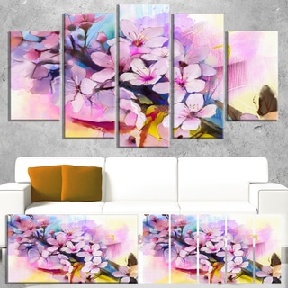 Designart "Japanese Cherry Blossoms Watercolor" Flower Canvas Print ...
