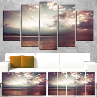 Designart "Dark Sunset with Dramatic Sky" Large Seashore Canvas Artwork ...