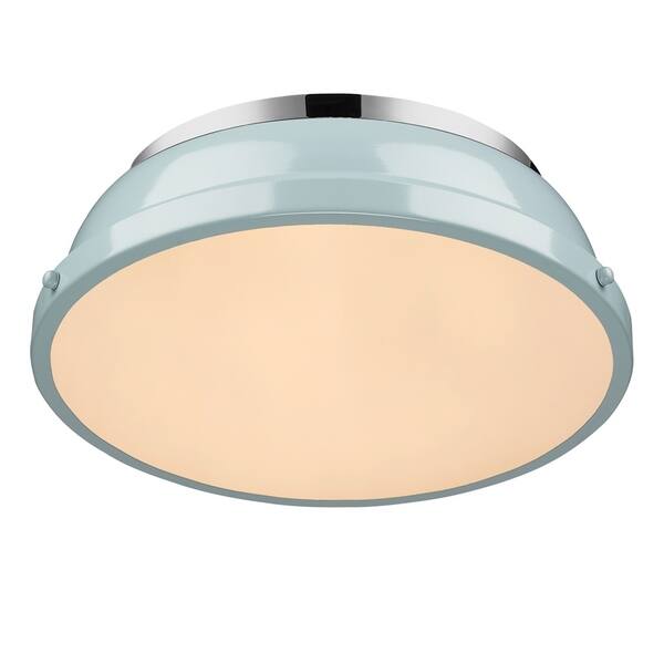 Golden Lighting Duncan Chrome With Seafoam Shade 14-inch Flush-mount ...