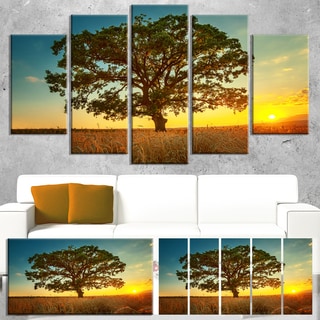 Designart "Big Green Tree in Summer Field" Modern Trees Canvas Wall Art ...