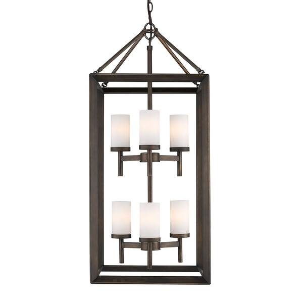 Golden Lighting Smyth Gunmetal Bronze 6 Light Pendant With Opal Glass ...