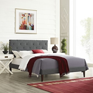 Terisa Grey Fabric Platform Bed with Squared Tapered Legs - Bed Bath ...