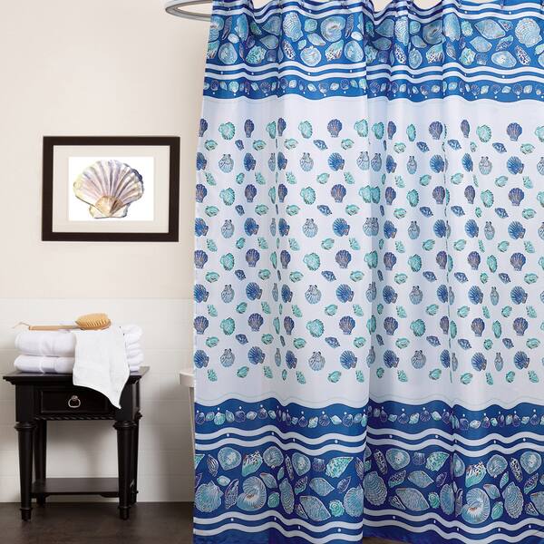 Sea Shell Print Fabric Shower Curtain - Overstock - 13341624