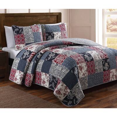 Estate Elizabeth Cotton Patchwork 3-Piece Quilt Set - Overstock - 13342009