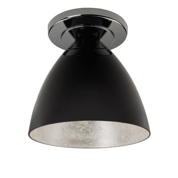 Chrome, Single-Bulb, Ceiling-Mounted Light Fixture with Black Shade ...