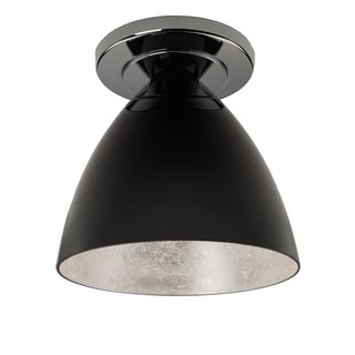 Chrome, Single-Bulb, Ceiling-Mounted Light Fixture with Black Shade ...