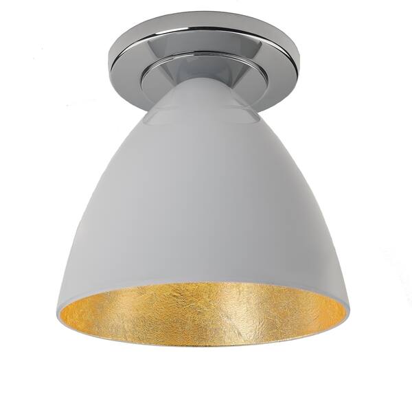 Chrome Single-Bulb, Ceiling-Mounted Light Fixture with White Shade ...