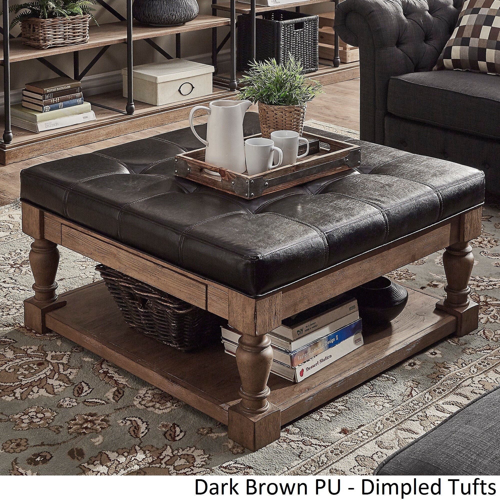 Lennon Baluster Pine Storage Tufted Cocktail Beige Linen Ottoman by iNSPIRE Q Artisan As Is Item Bed Bath Beyond 24632233