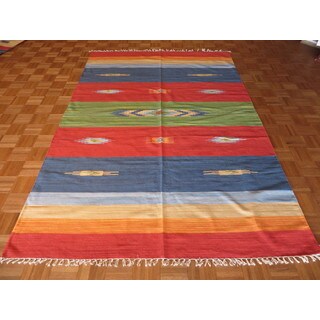Multicolored Dhurry Kilim 100-percent Cotton Hand-knotted Oriental Rug ...