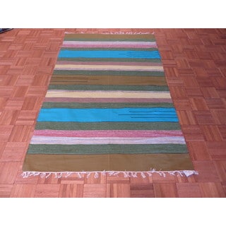 Oriental Multicolored 100-percent Cotton Hand-knotted Dhurry Kilim Rug ...
