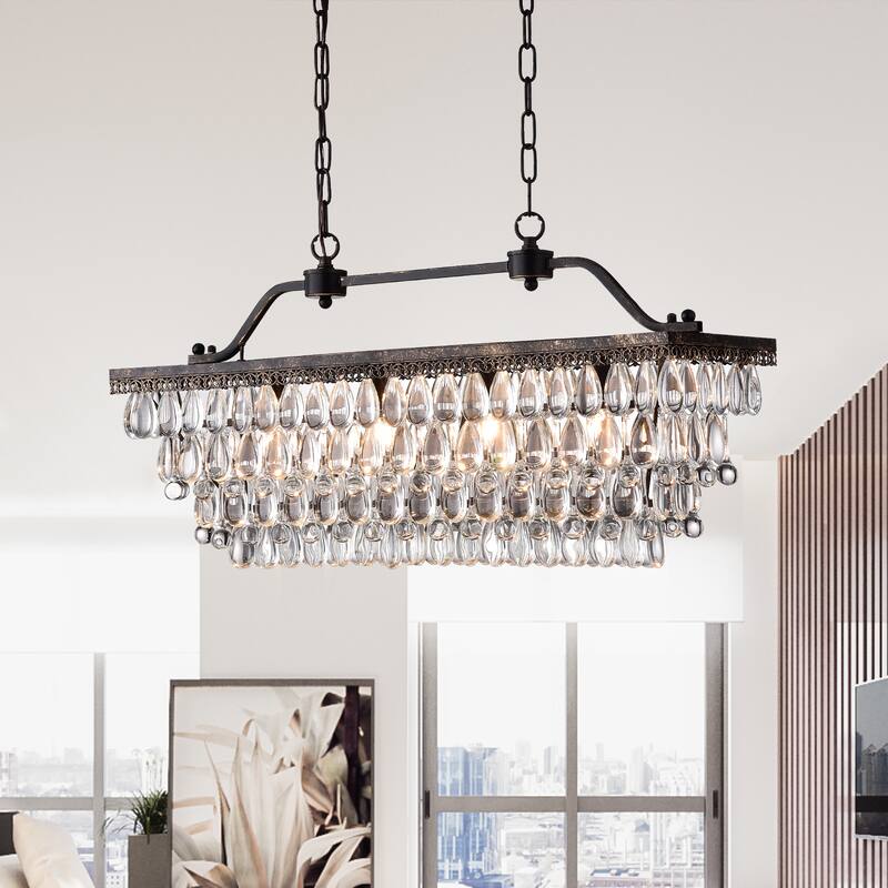 Ikraam Glass and Bronze Rectangular Pendant Light Fixture - Bed Bath ...
