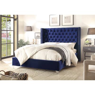 Aiden Navy Velvet Bed - Overstock - 13525286