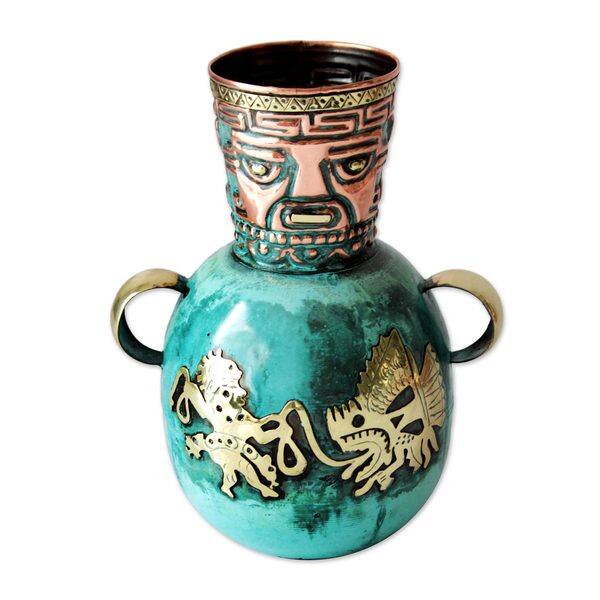 Handmade Copper And Bronze Vase, 'Inca Fishermen' (Peru) - Bed Bath ...