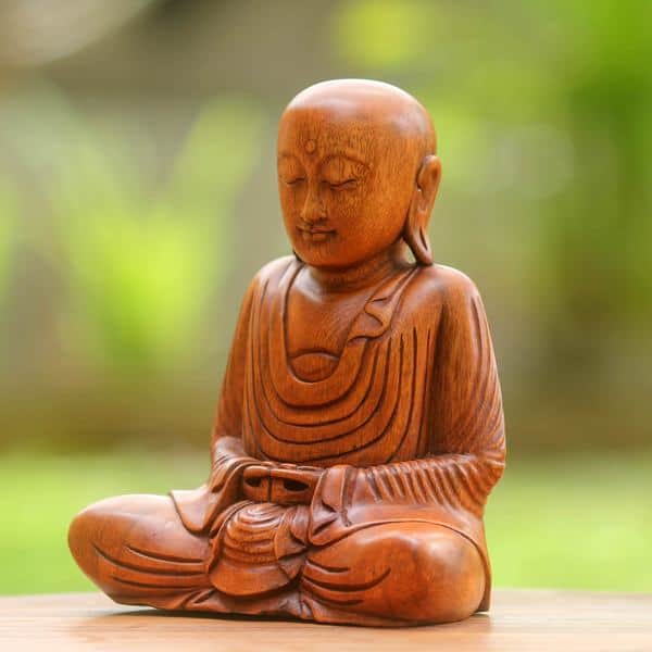 Handmade Wood Statue, 'Samadhi Buddha' (Indonesia) - 9.75" H x 8.25" W ...