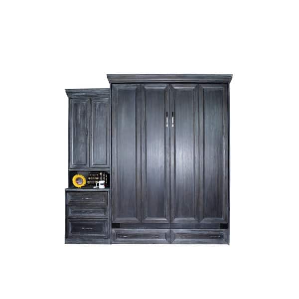 Queen Venice Matrix Murphy Bed with One Pier Cabinet in Black Wash ...