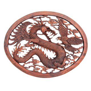 NOVICA Handmade Wood Wall Panel, 'Naga and Garuda' (Indonesia) - Bed ...