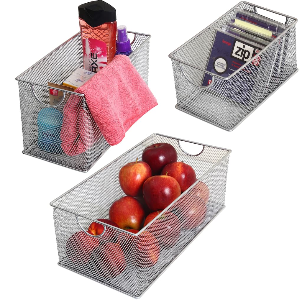 Set of 3 Stainless Steel Mesh Storage Boxes - Overstock - 13623766