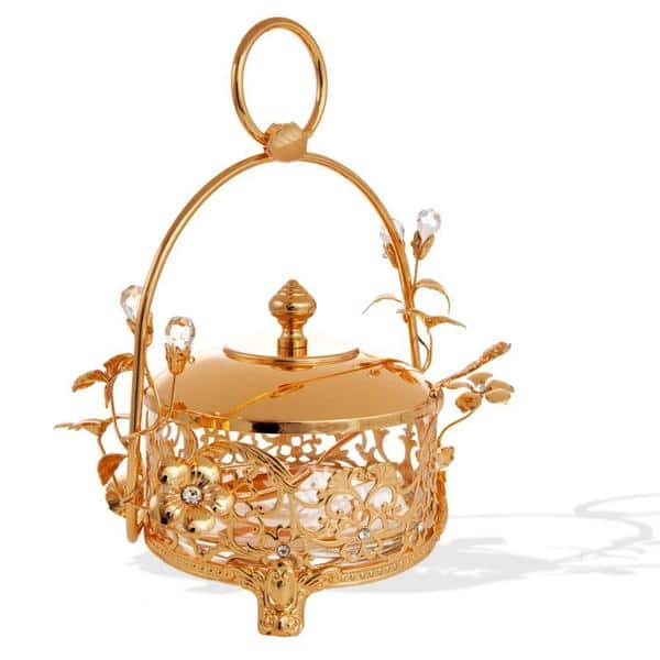 24K Gold Plated Crystal Studded Honey/Candy Dish with Rose Accents by ...