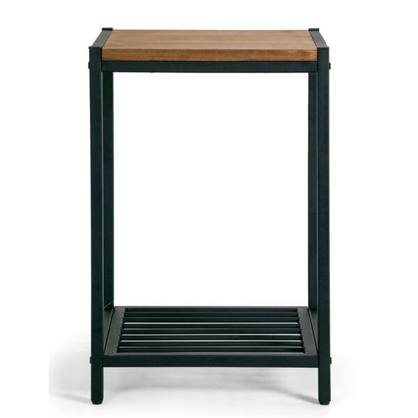 Ailis Brown Pine Wood Black Metal Frame Accent End Table - On Sale ...