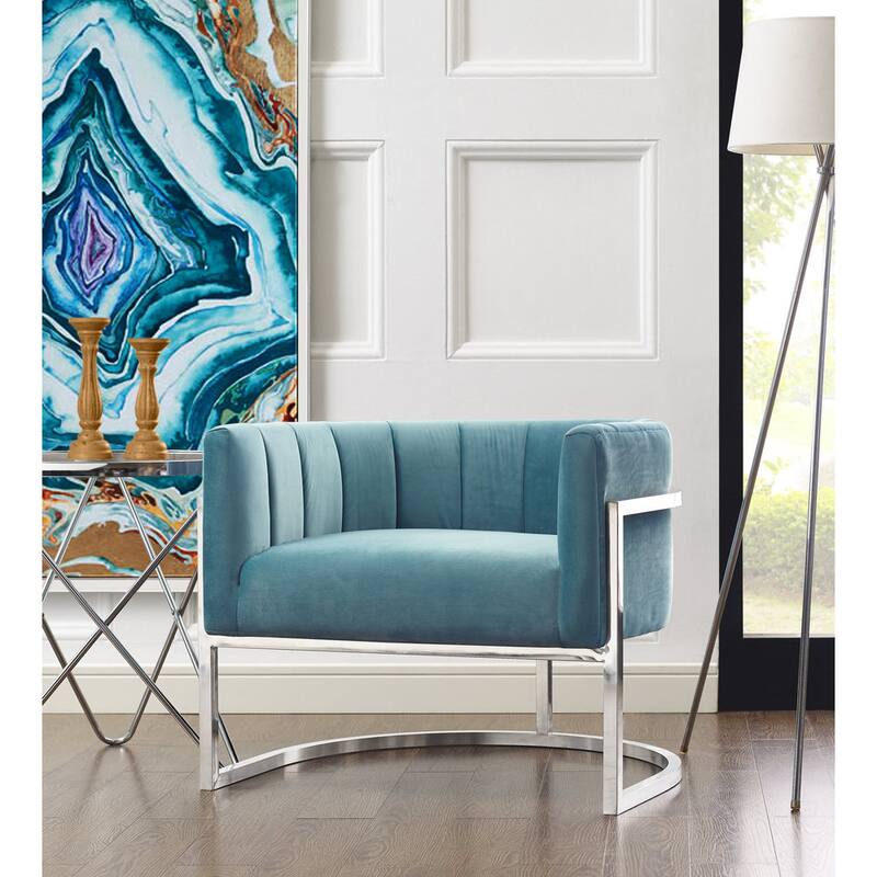 Magnolia Sea Blue Chair with Silver Base - Overstock - 13689890