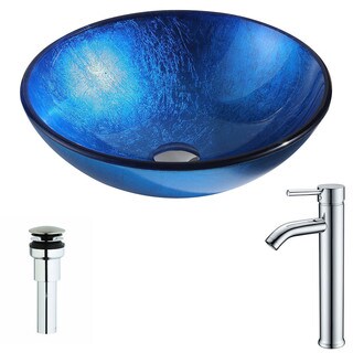 ANZZI Clavier Series Lustrous Blue Deco-Glass Vessel Sink with Fann ...