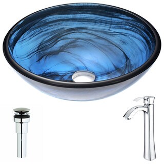 ANZZI Soave Series Sapphire Wisp Deco-Glass Vessel Sink with Harmony ...