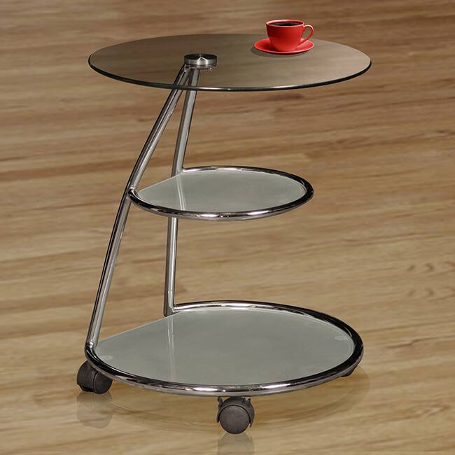 3-tiered Round Glass Accent Tray Table With Locking Casters - Overstock ...