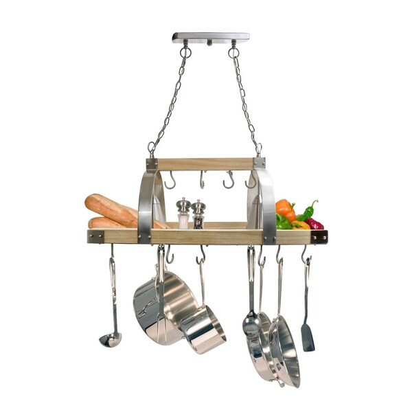 Elegant Designs Wood and Steel 2 light Kitchen Pot Rack With Downlights Bed Bath Beyond 13786648