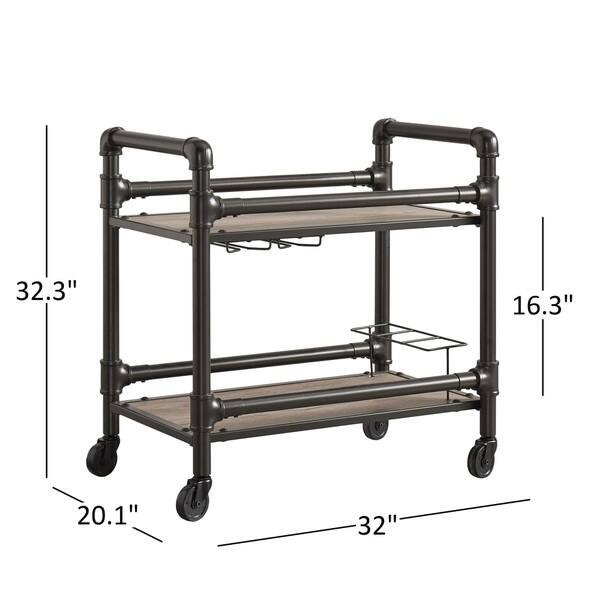 Metropolitan Dark Bronze Metal Pipe Mobile Bar Cart with Wood Shelves ...