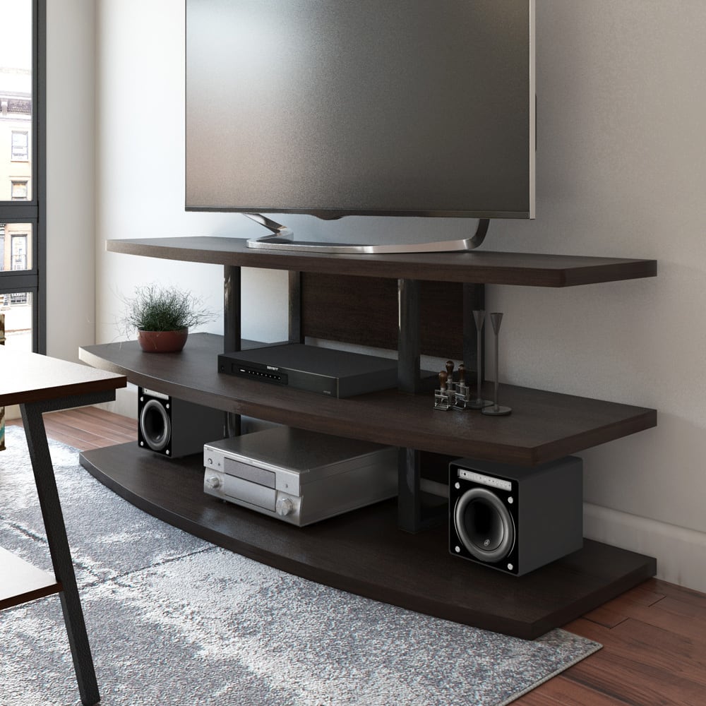 Porch & Den Ellen Espresso/ Black TV Stand with Divided Shelves ...