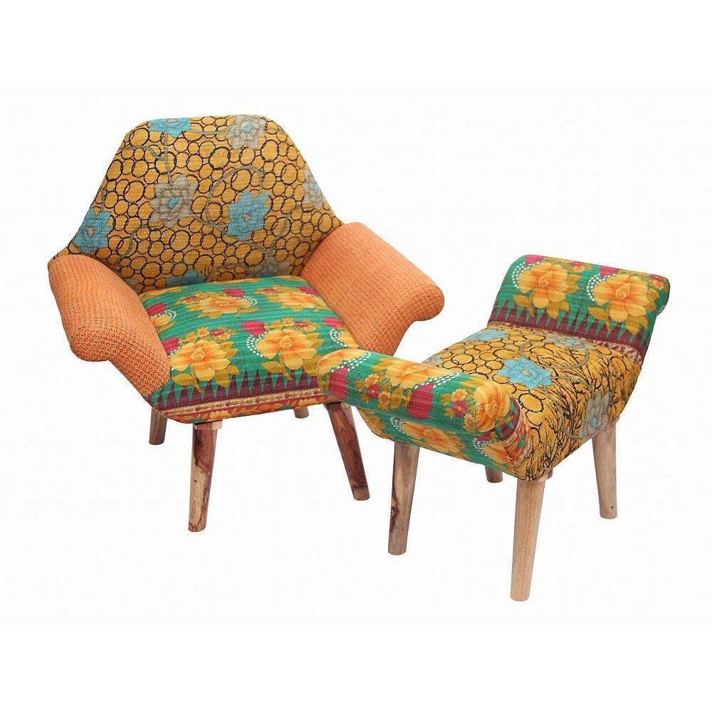 Handmade Kantha Chair and Ottoman Set (India) - Overstock - 13831438