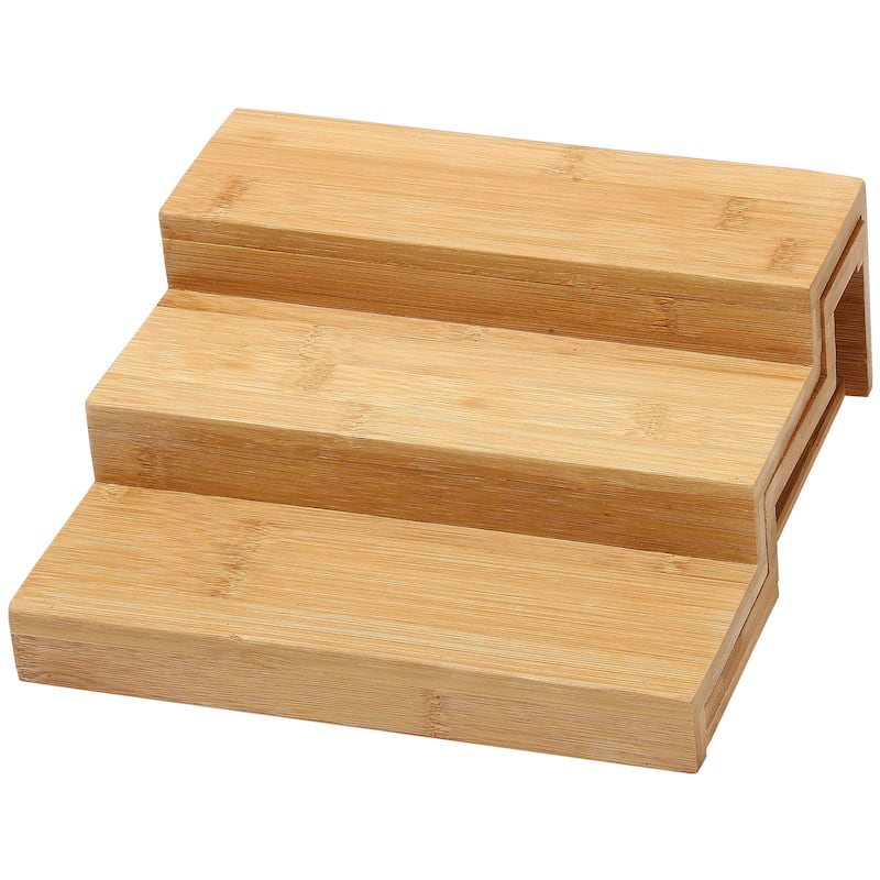 YBM Home and Kitchen Brown Wood 3-tier Expandable Spice Rack Step Shelf ...