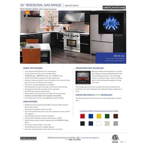 American Range 36 inch Performer Series 4 Burner with Griddle Gas Range ...