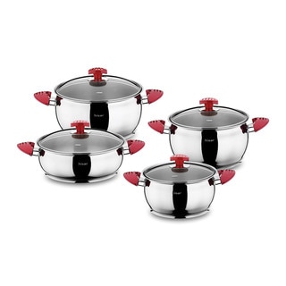Lisbon 8-piece Stainless Steel Red Cookware Set by Hisar - Bed Bath ...