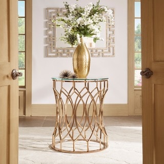 Davlin Modern Glam Round Glass Top Metal Foyer Table by iNSPIRE Q Bold ...