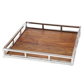 Godinger Square Pillar Brown Wood 18-inch x 18-inch Tray - Bed Bath ...