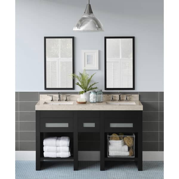 Ronbow Kendra 58-inch Bathroom Vanity Set in Black with Mirror, Marble ...