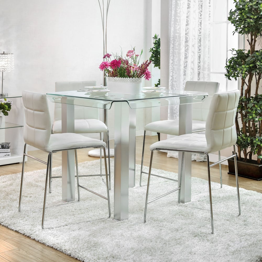 Furniture of America Silver Maza Glass 39-inch Counter Height Dining ...