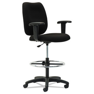 OIF Upholstered Mid-Back Stool Height Adjustable T-Bar Arms Black - Bed ...