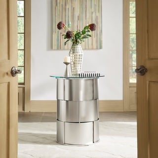 Elbridge Modern Round Glass Top Metal Foyer Table by iNSPIRE Q Bold ...