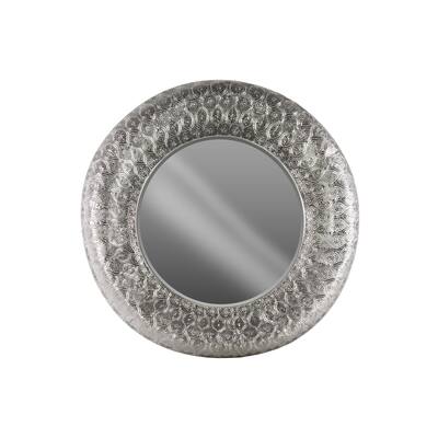 Urban Trends Collection Electroplated Silver Metal Round Wall Mirror ...