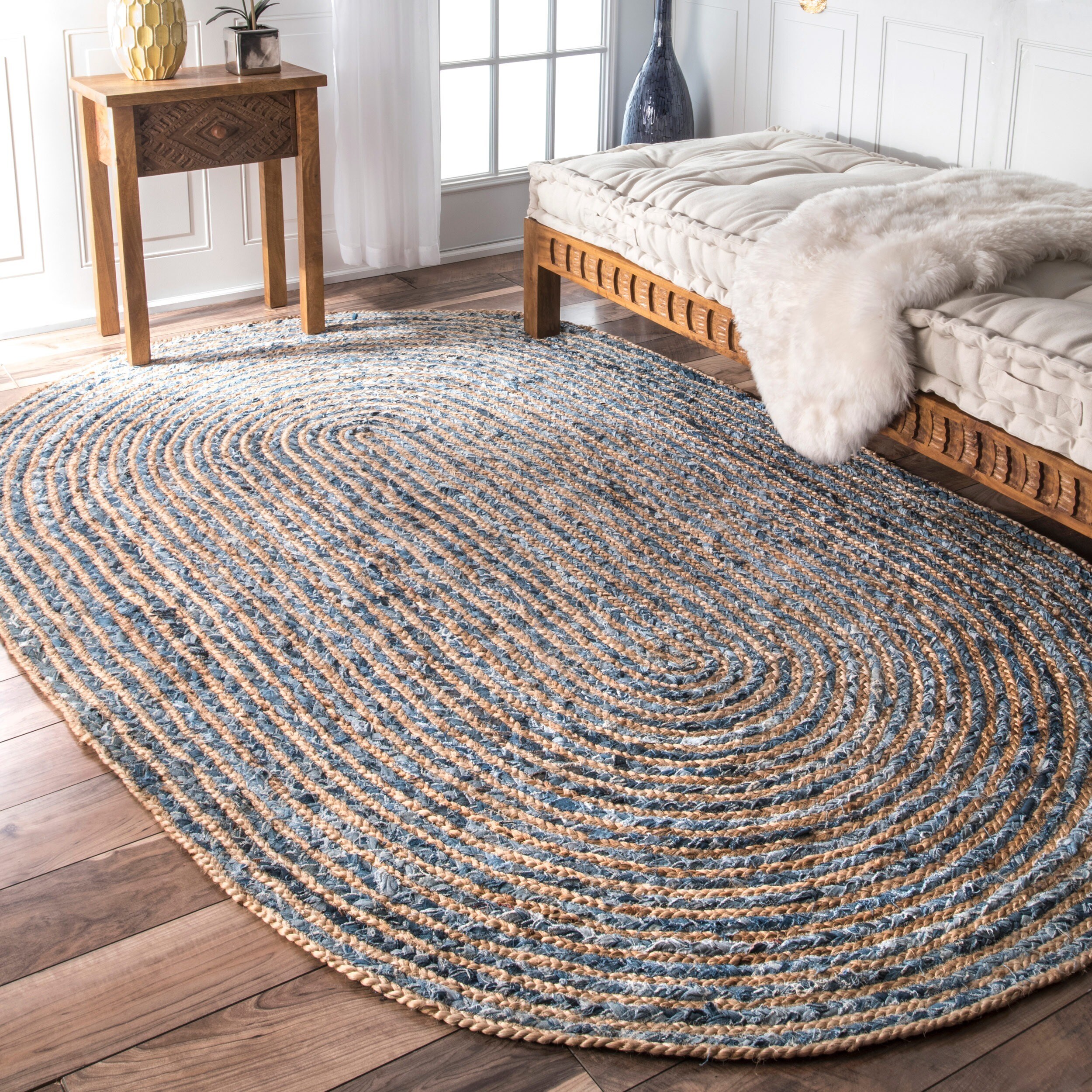 Shop NuLOOM Handmade Braided Natural Fiber Jute And Denim Oval Rug 5 
